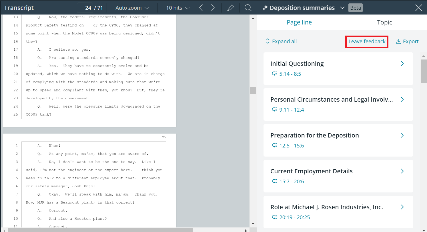 Cecilia Deposition Summaries – Case Builder