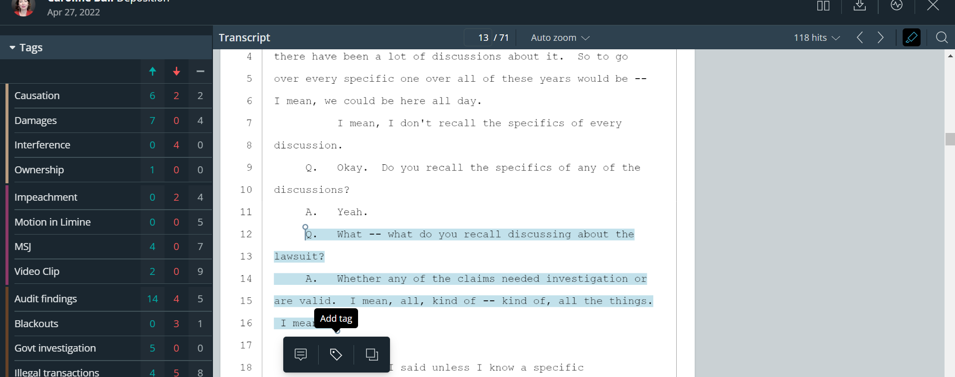 Annotating a deposition – Case Builder
