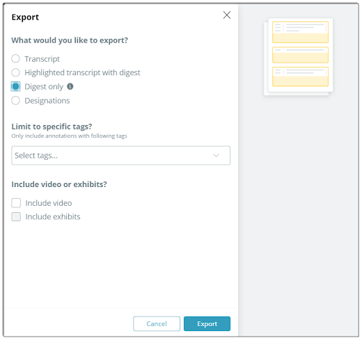 Exporting depositions from Case Builder – Case Builder
