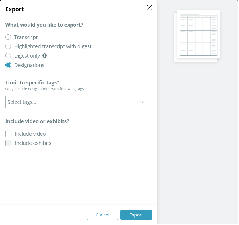Exporting depositions from Case Builder – Case Builder